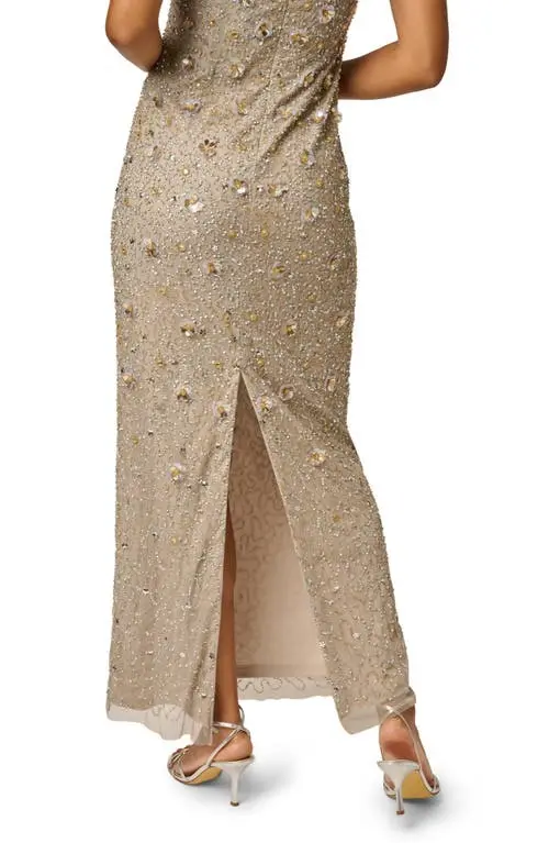 Adrianna Papell Beaded Gown - Platinum