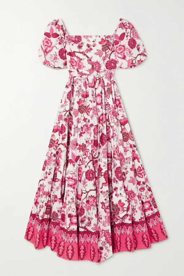 Cara Cara Wethersfield Tiered Floral-Print Cotton-Poplin Maxi Dress In Pink  - 70% Off | Editorialist