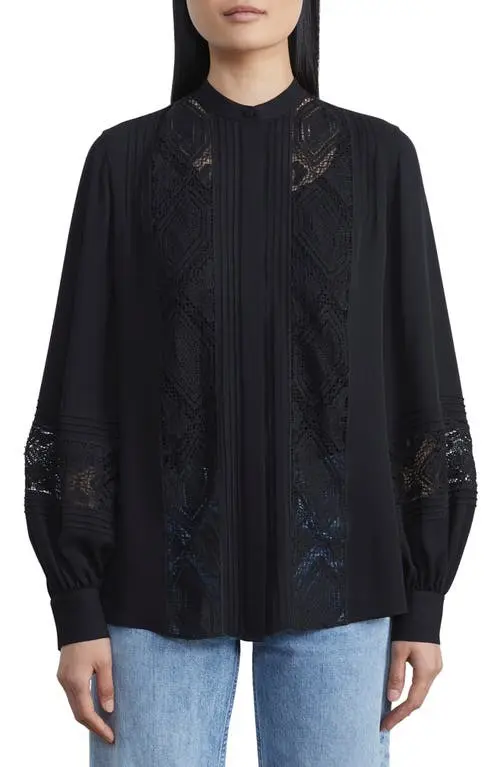 Lafayette 148 New York Boheme Lace Inset Silk Blouse - Black