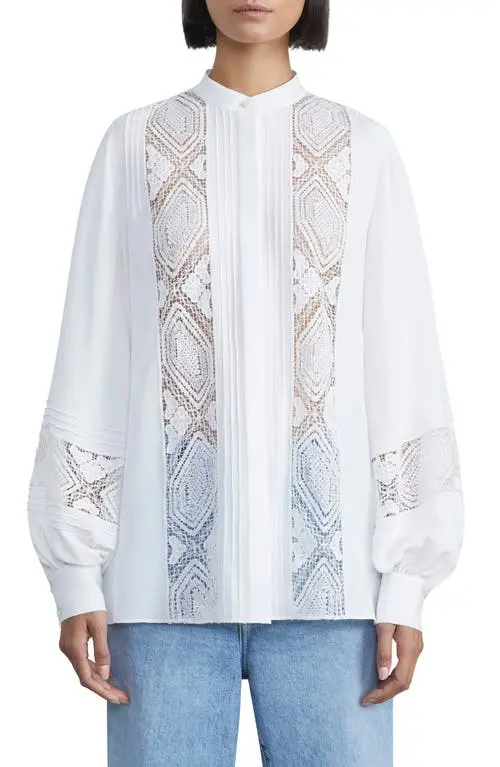 Lafayette 148 New York Bohemian Lace Inset Silk Blouse