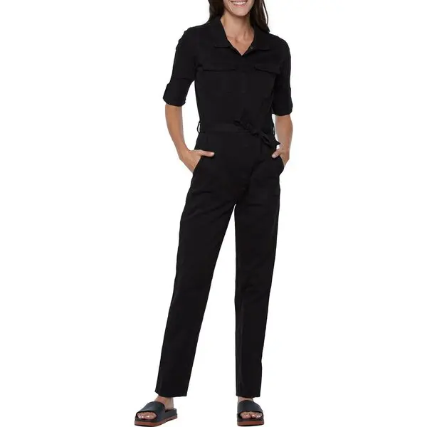WASH LAB DENIM Hi-bar Long Sleeve Denim Jumpsuit - Black