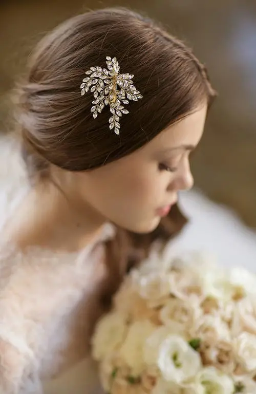 Brides & Hairpins Sahara Crystal Leaf Hair Clip - Gold