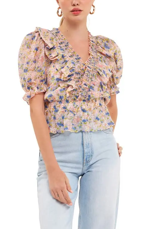 Endless Rose Smocked Ruffle Floral Blouse