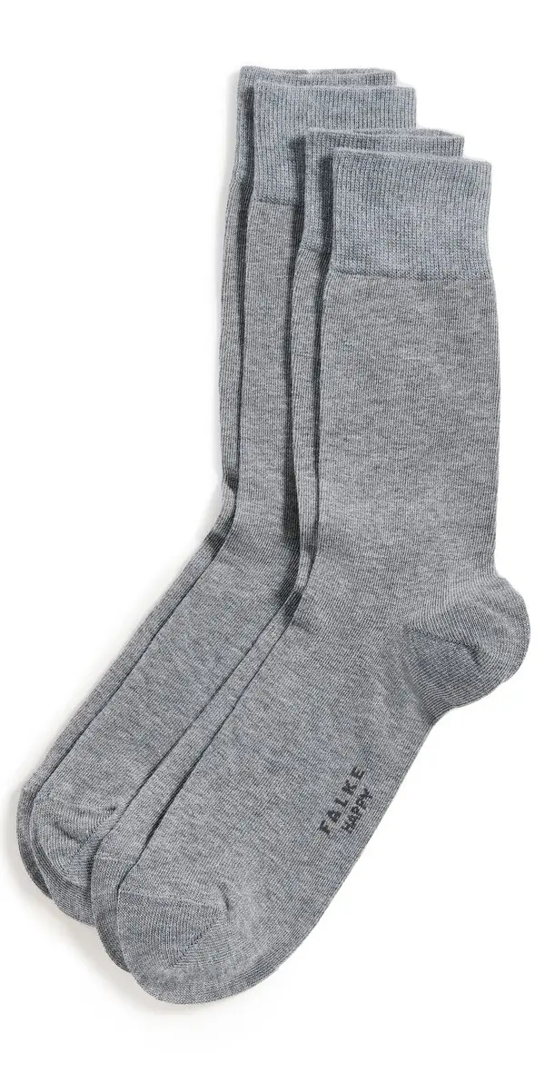 Falke Happy 2-pack Crew Socks - Light Grey Melange