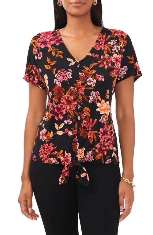 Chaus Floral Flutter-sleeve Blouse - Black/pink/gold912