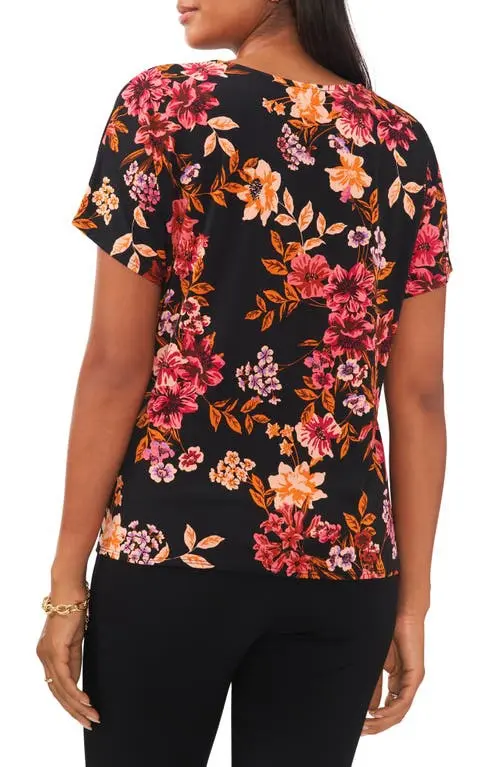 Chaus Floral Flutter-sleeve Blouse - Black/pink/gold912