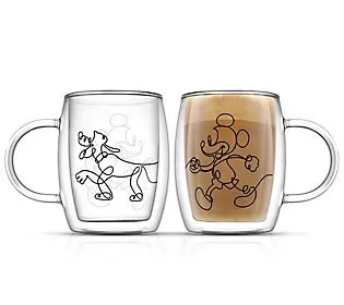 JOYJOLT 13.5-oz Disney Mickey & Pluto Doubl -wall Mugs - One-color