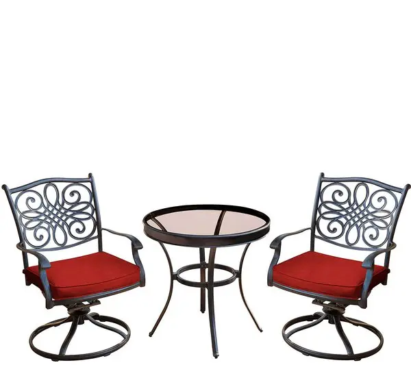 HANOVER Traditions 3-pc Swivel Bistro Set With Lass-top Table - One-color