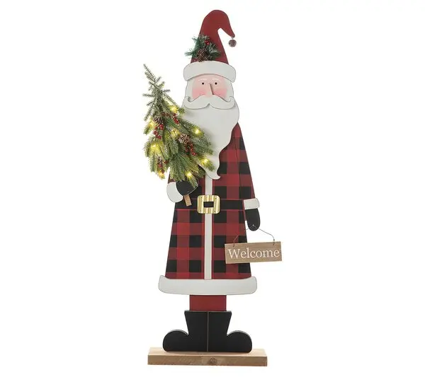 GLITZHOME 36'h Lighted Wooden Santa Porch Decor - One-color