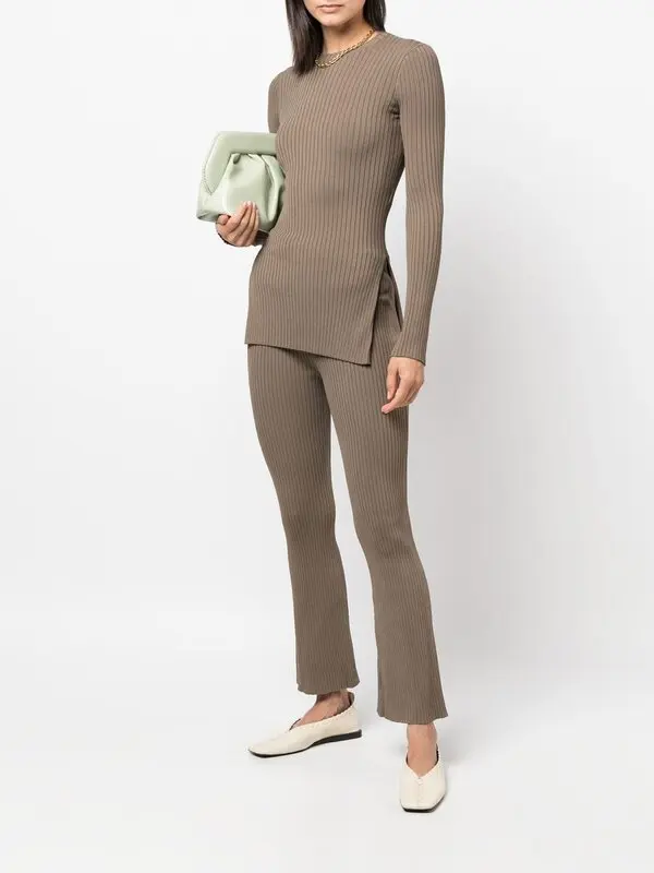 Nanushka Ribbed Knitted Cropped Trousers - Brown
