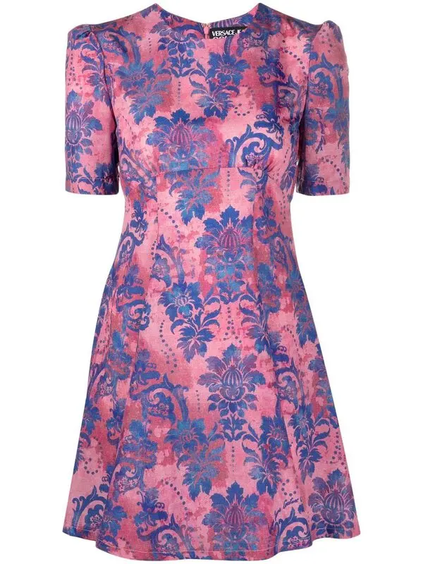 Versace Floral-print Flared Mini Dress - Pink