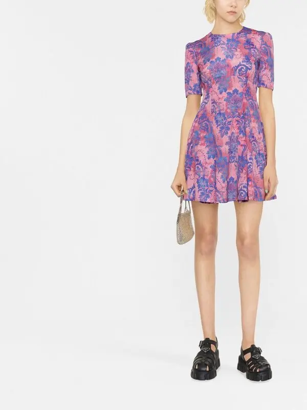 Versace Floral-print Flared Mini Dress - Pink