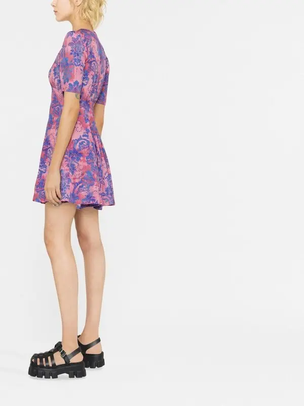 Versace Floral-print Flared Mini Dress - Pink