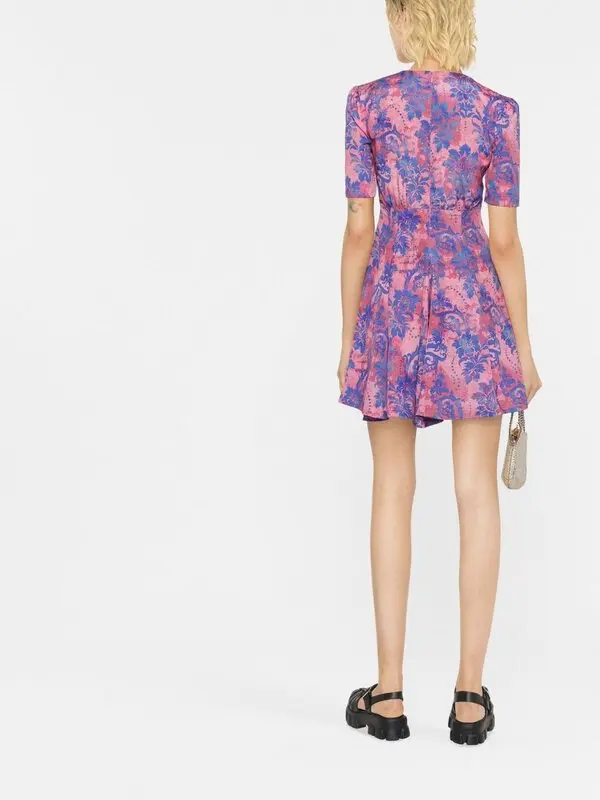 Versace Floral-print Flared Mini Dress - Pink