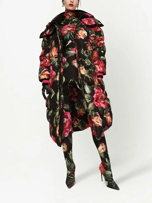 Dolce & Gabbana Long Floral-print Down Jacket
