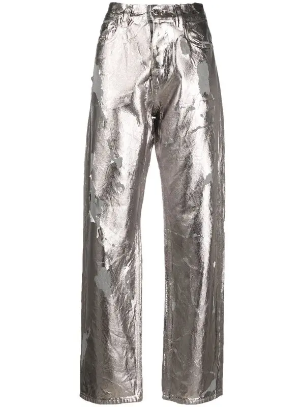 DIESEL® Metallic-effect Distressed Straight Leg Jeans