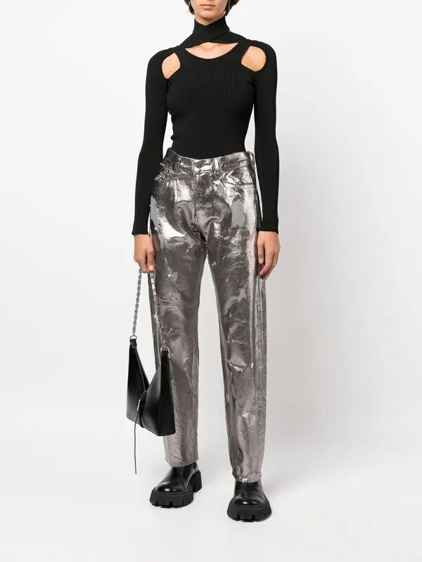 DIESEL® Metallic-effect Distressed Straight Leg Jeans