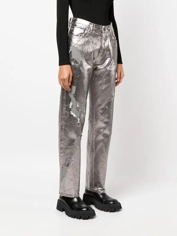 DIESEL® Metallic-effect Distressed Straight Leg Jeans