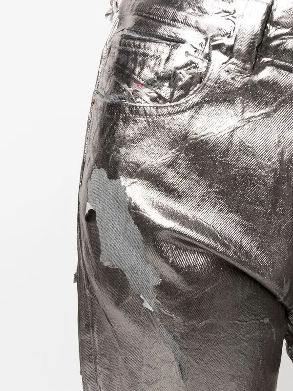 DIESEL® Metallic-effect Distressed Straight Leg Jeans