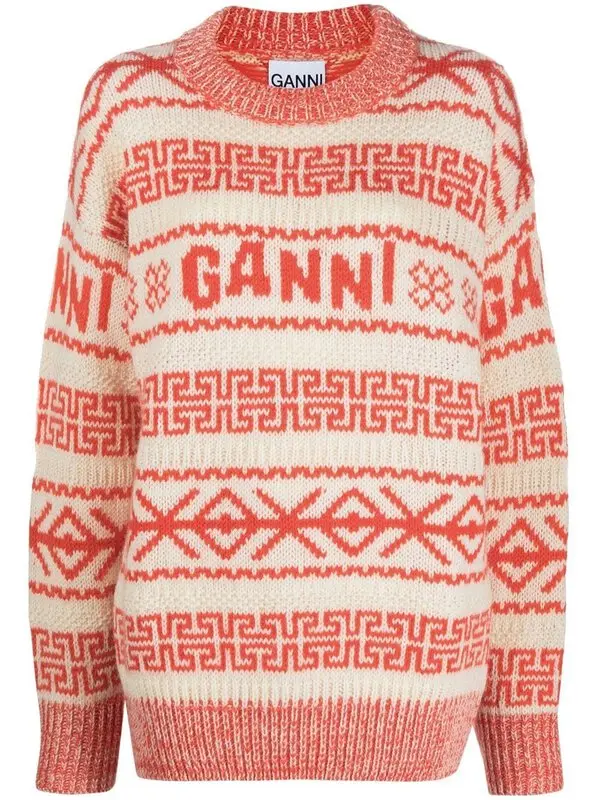 GANNI Intarsia-knit Wool Jumper - Orange