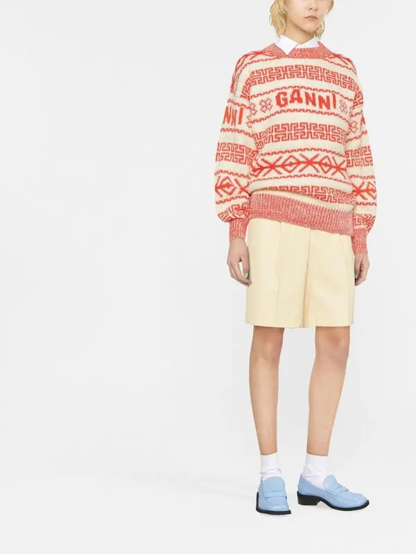GANNI Intarsia-knit Wool Jumper - Orange