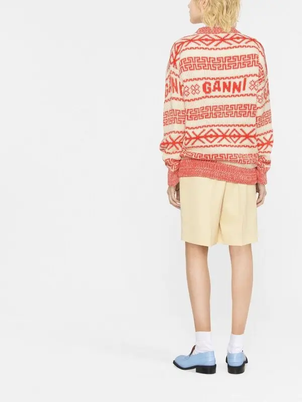 GANNI Intarsia-knit Wool Jumper - Orange