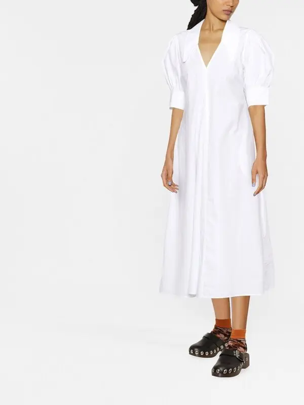 GANNI V-neck Organic Cotton Midi Dress