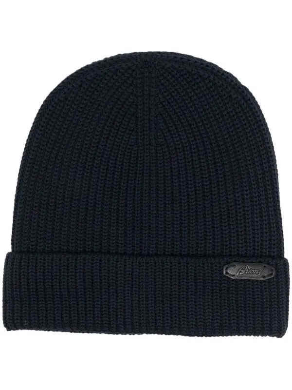 Brioni Logo-patch Ribbed Knit Hat - Blue