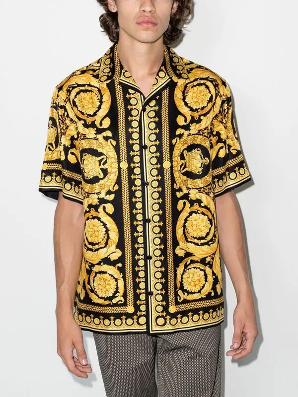 Versace Barocco-print Silk Shirt - Yellow