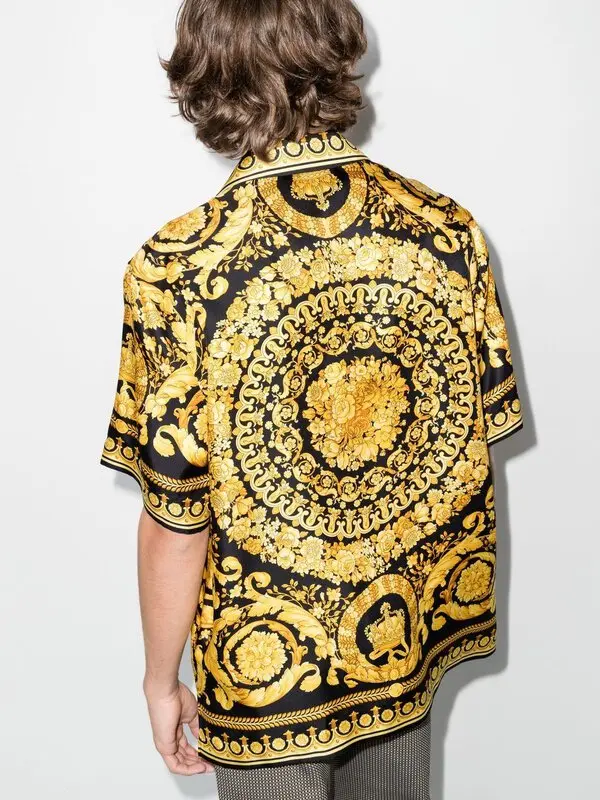 Versace Barocco-print Silk Shirt - Yellow