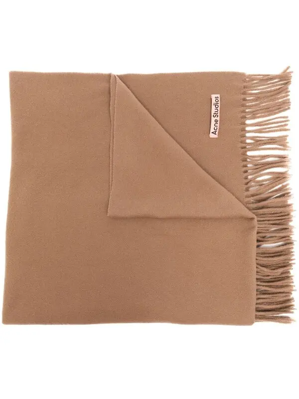 Acne Studios Logo-tag Frayed-edge Scarf - Brown