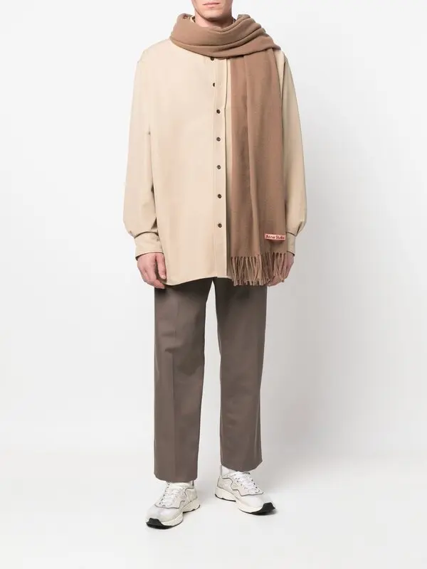 Acne Studios Logo-tag Frayed-edge Scarf - Brown
