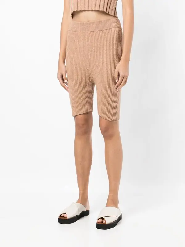 Cashmere In Love Mira Ribbed Merino-cashmere Shorts - Brown
