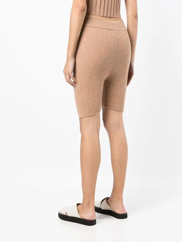 Cashmere In Love Mira Ribbed Merino-cashmere Shorts - Brown