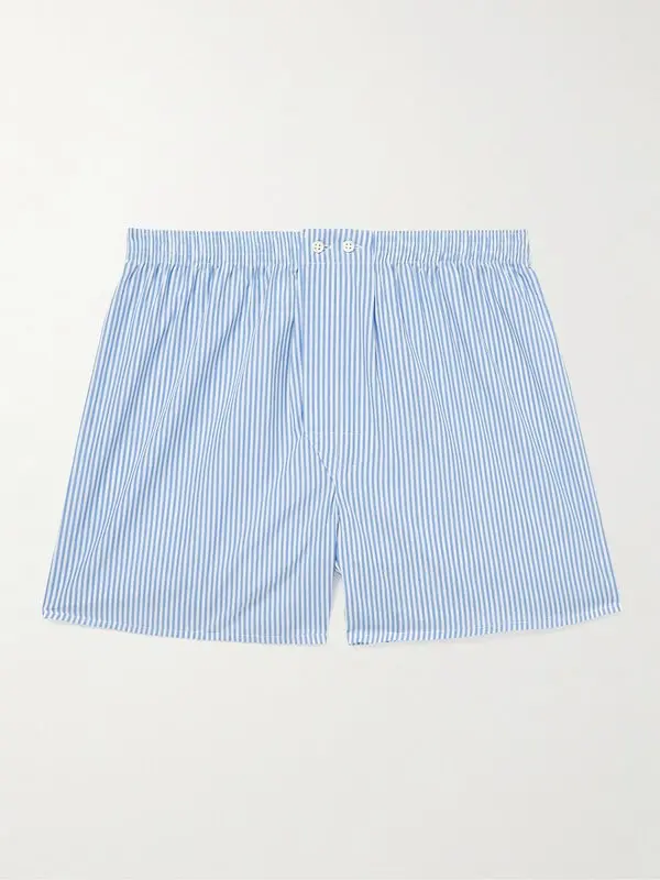 Derek Rose James Striped Cotton Boxer Shorts - Blue