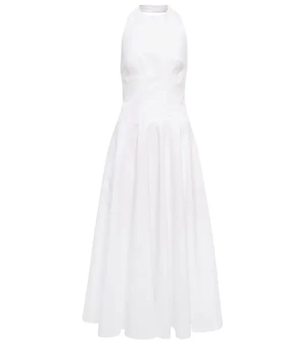 AlaA Halterneck Cotton Poplin Maxi Dress - White | Editorialist