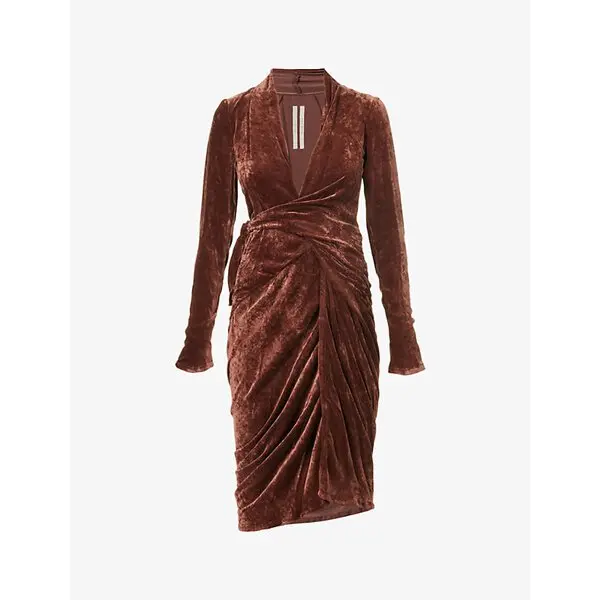 Rick Owens Plunge-neck Crushed-velvet Midi Dress