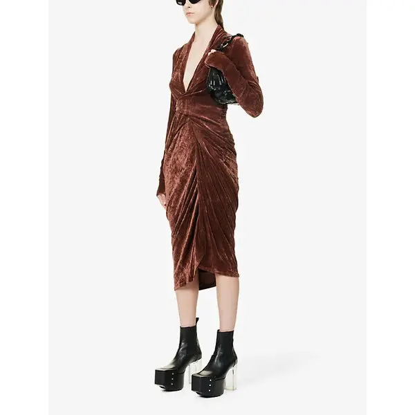 Rick Owens Plunge-neck Crushed-velvet Midi Dress