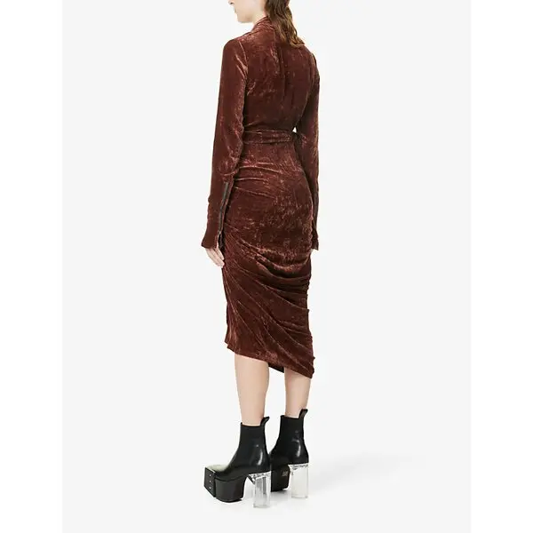 Rick Owens Plunge-neck Crushed-velvet Midi Dress