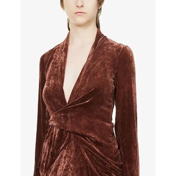 Rick Owens Plunge-neck Crushed-velvet Midi Dress