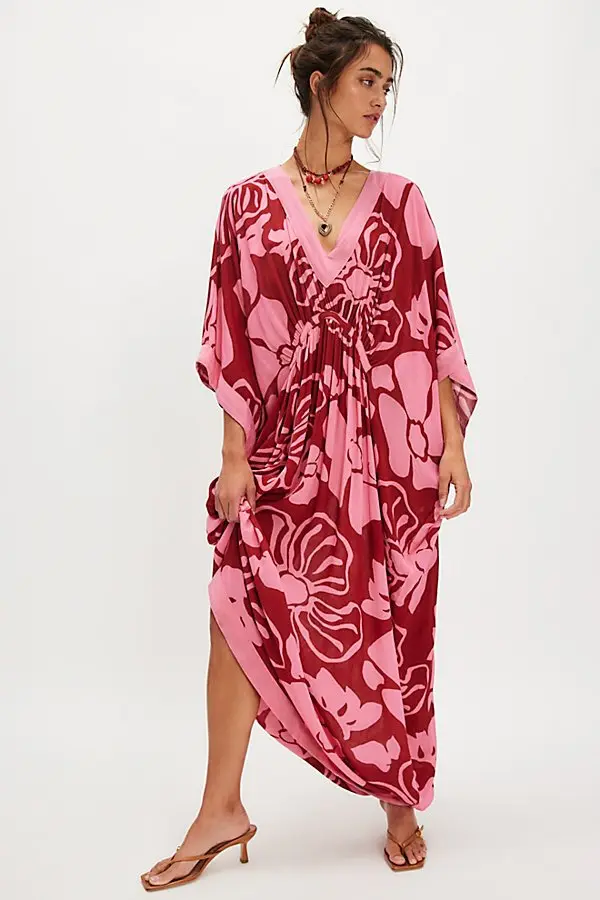 Free People Groovy Baby Maxi Kaftan - Wildflower Floral Pink