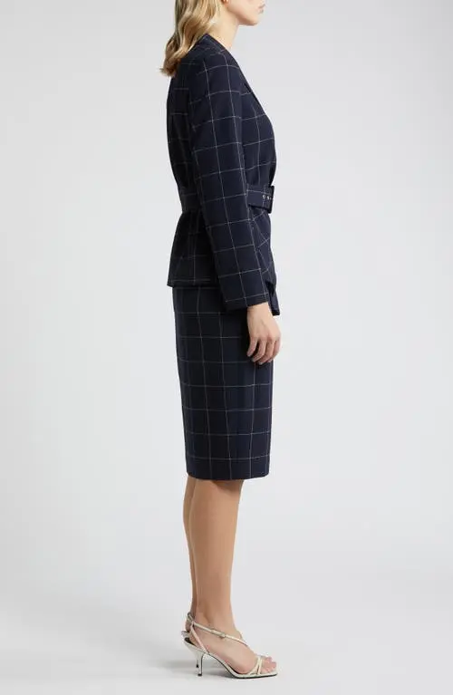 TAHARI ASL Windowpane Plaid Two-piece Long Sleeve Dress