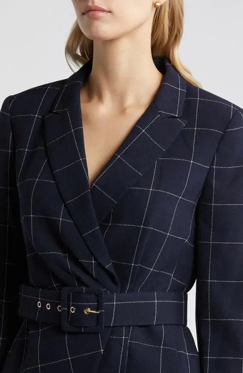 TAHARI ASL Windowpane Plaid Two-piece Long Sleeve Dress