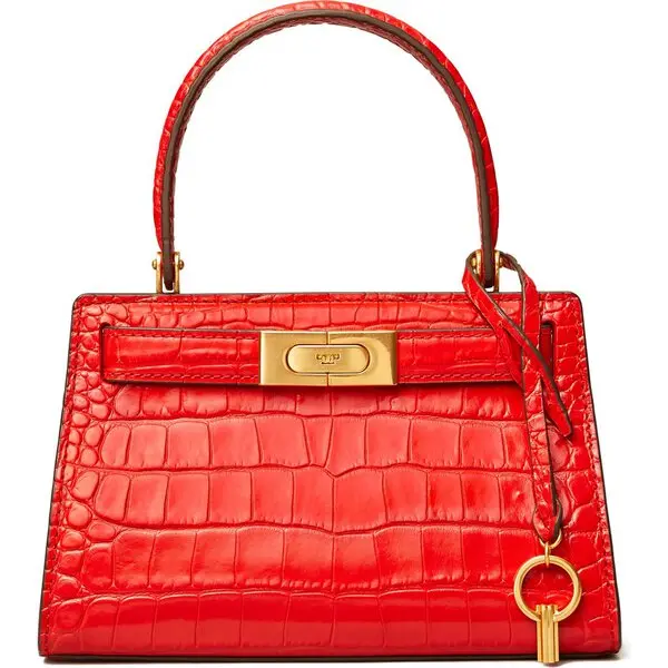 Tory Burch Lee Radziwill Croc-embossed Leather Satchel - Brilliant Red