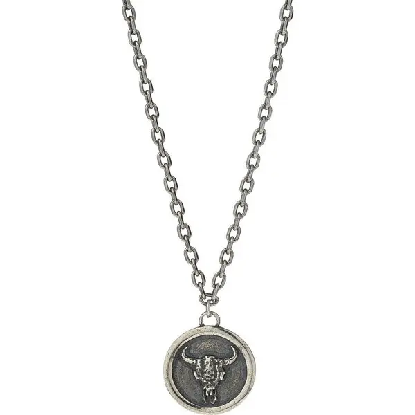 DEGS & SAL Bull Skull Coin Pendant Necklace - Silver