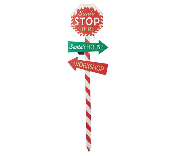 GLITZHOME 41.75'h Lighted Wooden 'santa Stop He Re' Yard Stake - One-color