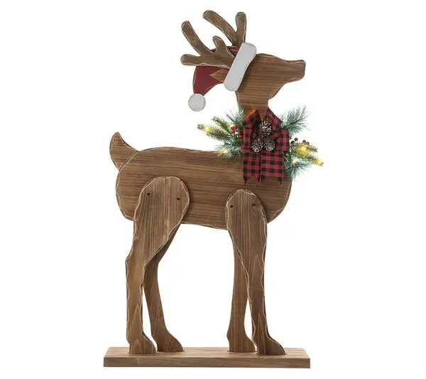 GLITZHOME 36'h Chunky Wood Reindeer Porch Decor