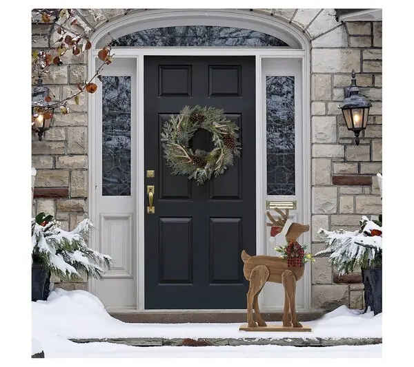 GLITZHOME 36'h Chunky Wood Reindeer Porch Decor