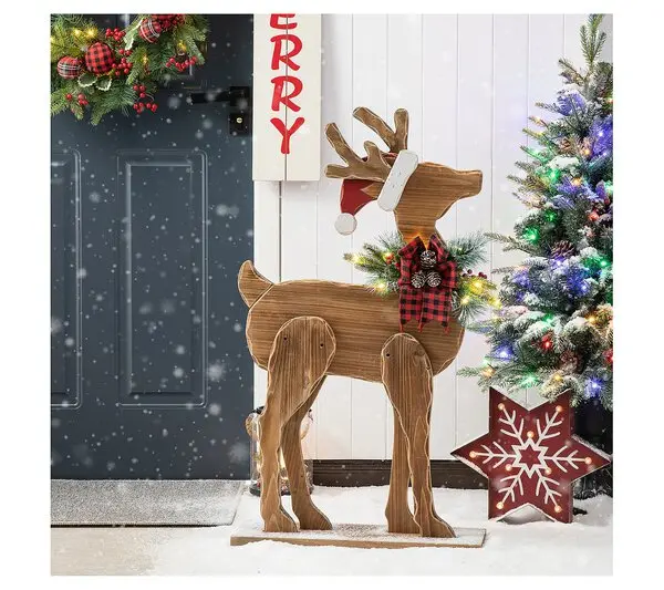 GLITZHOME 36'h Chunky Wood Reindeer Porch Decor