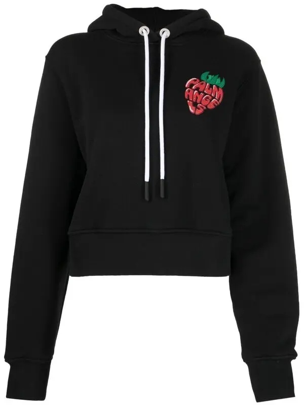Palm Angels Logo-print Cropped Hoodie - Black
